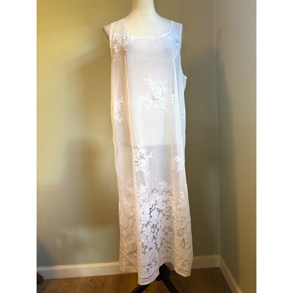 Hanes | Dresses | Boho Sheer White Lace Overlay Slip Dress L ...